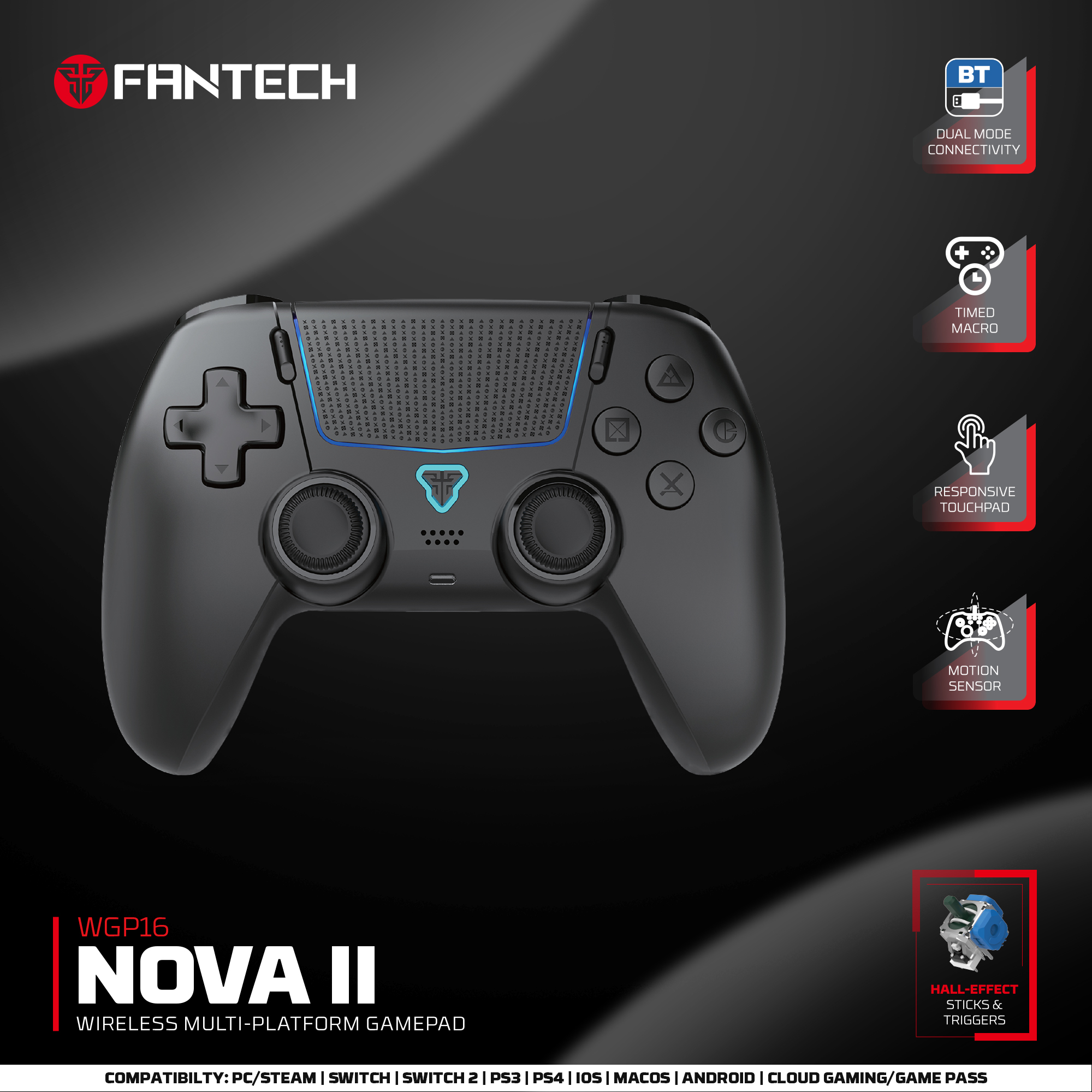 FANTECH WGP16 NOVA II Wireless Multi-Platform Gamepad – Dual Mode, Vibration, Motion Controls ...